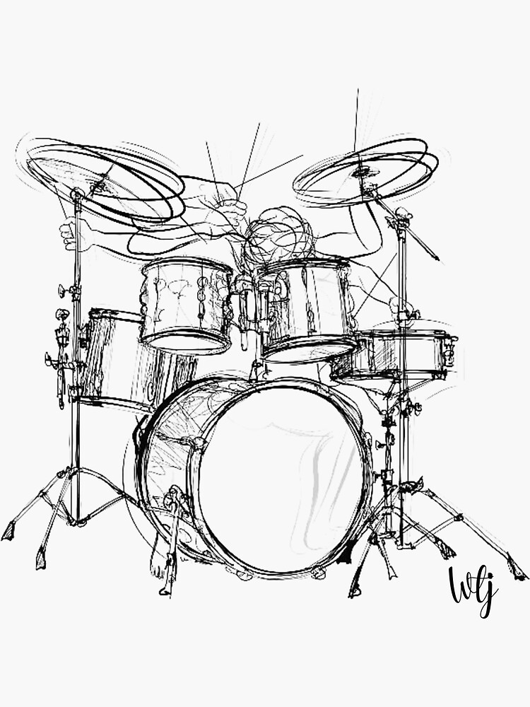 ""The Drummer" line art drawing" Sticker by jonesinwill | Redbubble