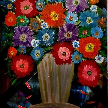 "Some abstract carnations and mixed flowers in a gold vase " Canvas ...