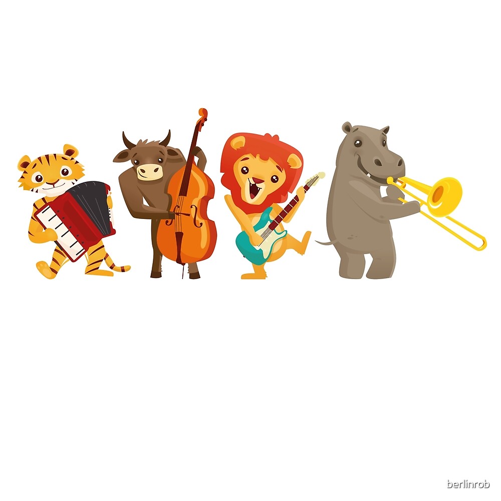 "Four funny animals playing in a band" by berlinrob | Redbubble