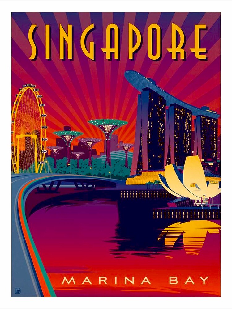 "SINGAPORE : Vintage Marina Bay Travel Advertising Print" Sticker for ...