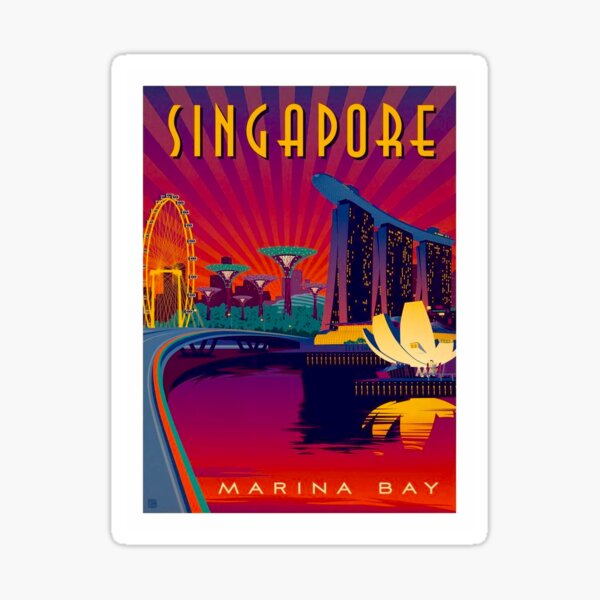 "SINGAPORE : Vintage Marina Bay Travel Advertising Print" Sticker for ...