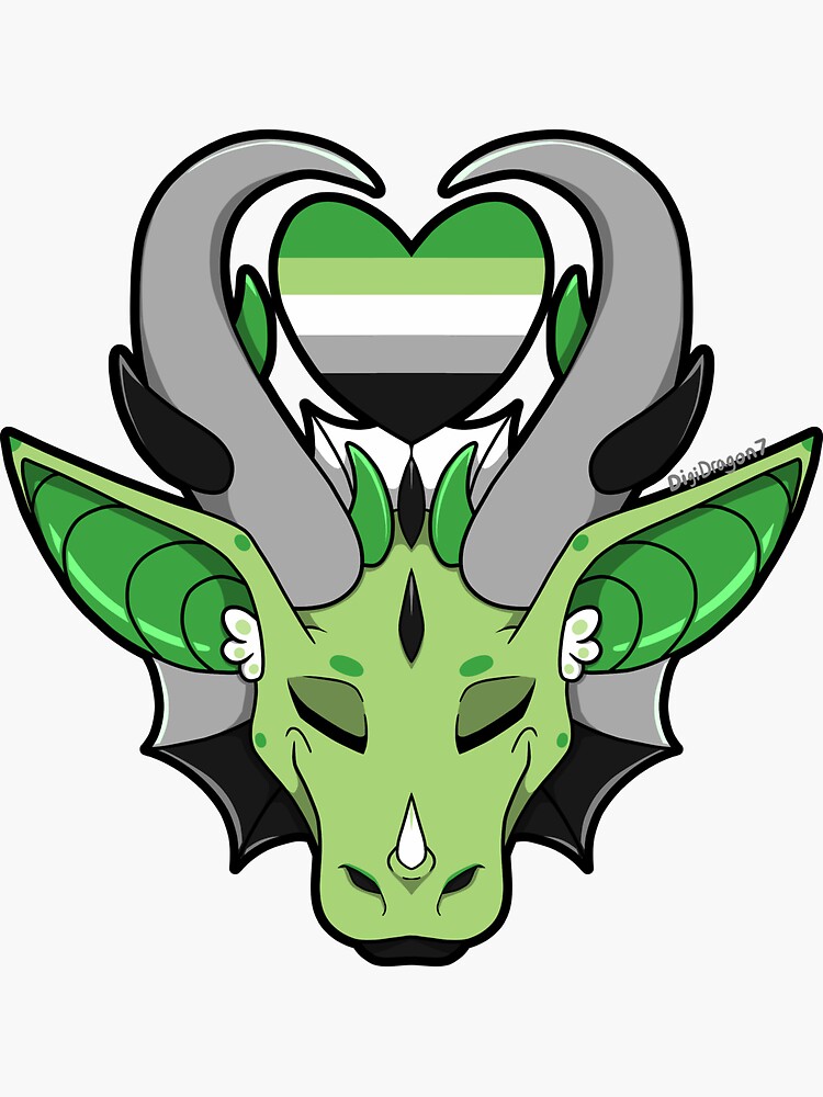 "Aromantic Pride Flag Dragon Head" Sticker by DigiDragon7 | Redbubble