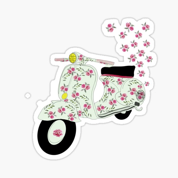 "Vespa, Italian Vespa Scooter, With Roses " Sticker for Sale by ...
