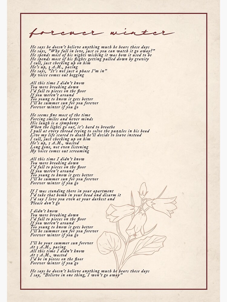 "forever winter lyric" Poster for Sale by dontwannadance | Redbubble