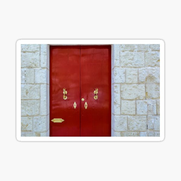"Red wooden door with golden vintage knockers" Sticker for Sale by lena ...