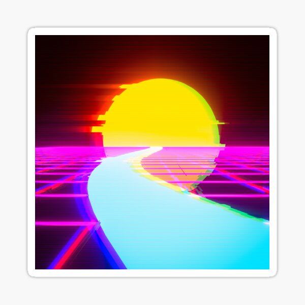 "Glitched Synthwave Sunset" Sticker by TWSmith-Art | Redbubble