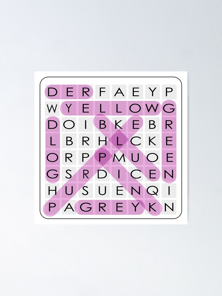 "Colour themed wordsearch with answers highlighted in pink" Poster by ...