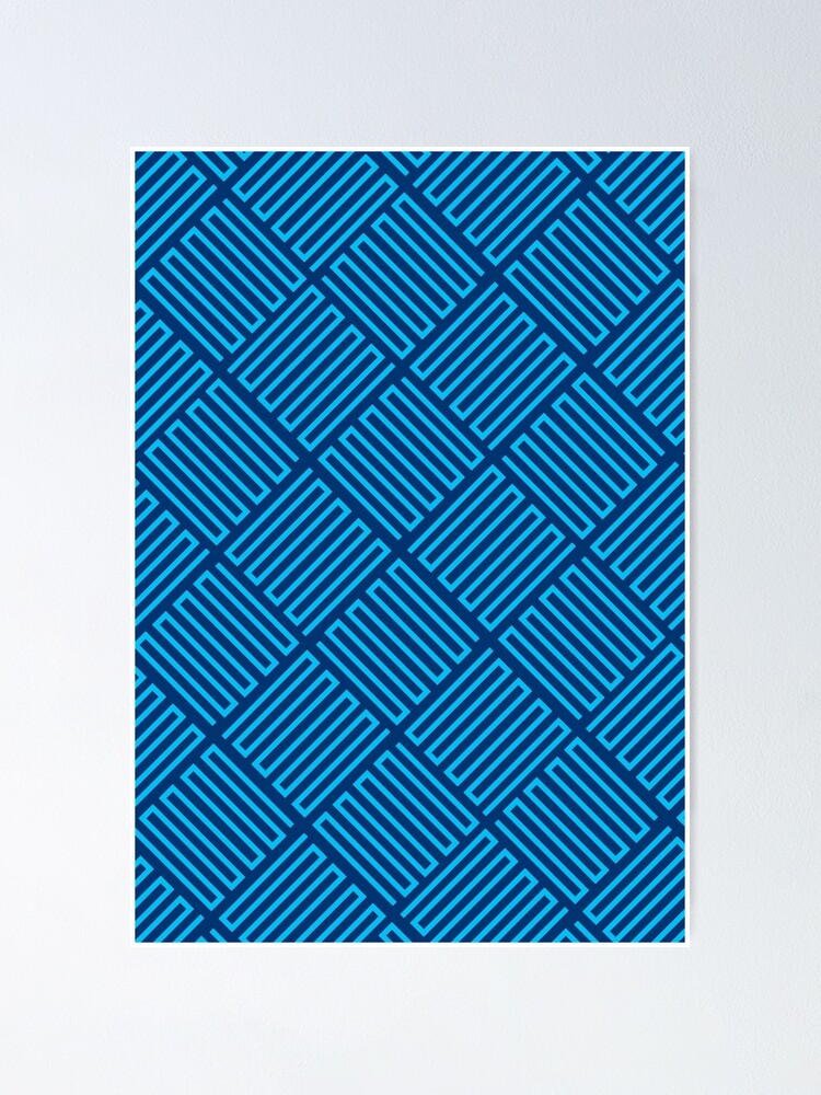 "Angled Checkerboard Line Pattern in Two Shades of Blue" Poster by ...