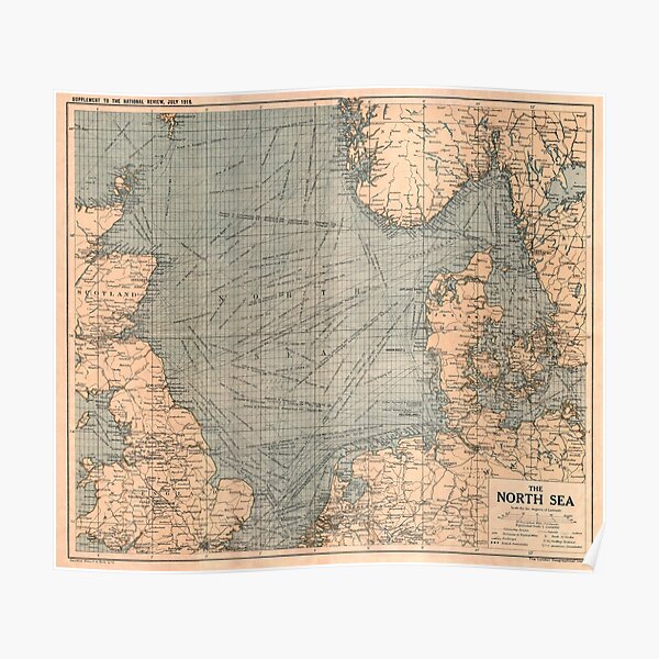 "1916 Vintage Map of The North Sea" Poster by gin-nek-shop | Redbubble