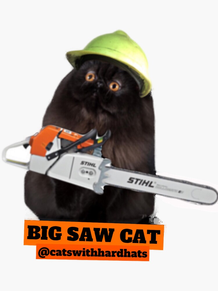 "Big (chain)Saw Cat" Sticker for Sale by Catwithhardhat | Redbubble