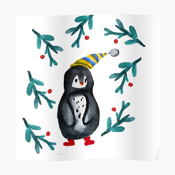 "Penguin Christmas Art " Poster for Sale by Manitarka | Redbubble