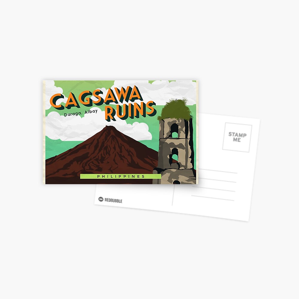 "Philippines Postcard Style Cagsawa Ruins Albay Art Cartoon Filipino ...