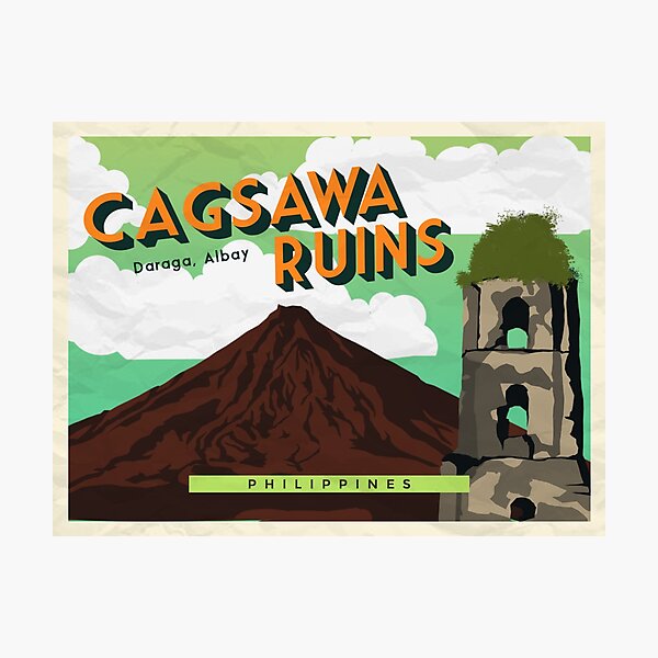 "Philippines Postcard Style Cagsawa Ruins Albay Art Cartoon Filipino ...