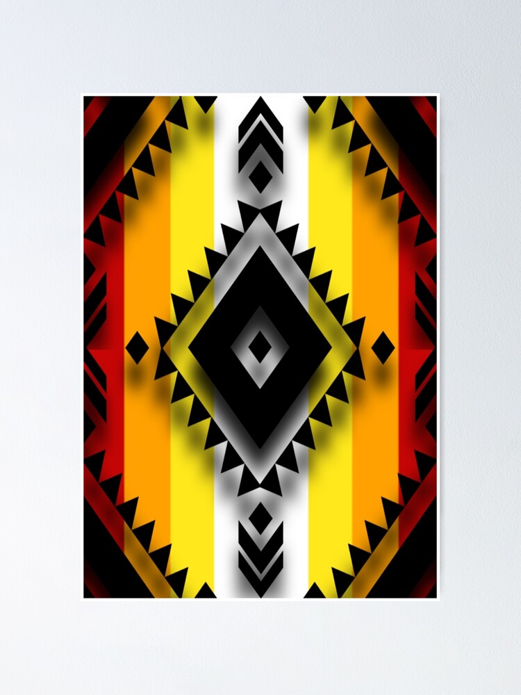 "White / Fire Color/ Black Diamond Native American Geometric Design ...