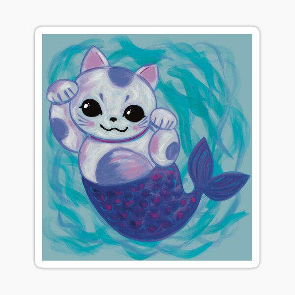 "Mer-Kitty, cute good luck mermaid cat, with green background " Sticker ...
