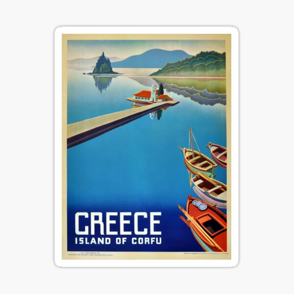 "GREECE ISLAND of CORFU: Vintage Travel Advertising Print" Sticker for ...