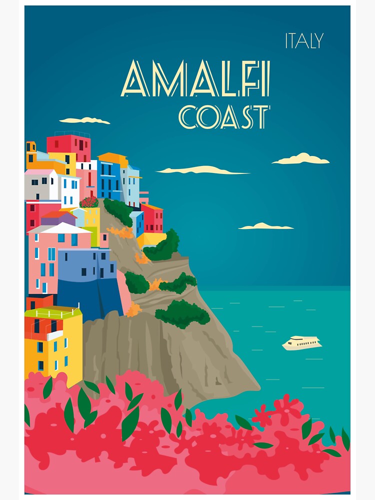 "AMALFI COAST ITALY : Vintage Travel Advertising Print" Sticker by ...