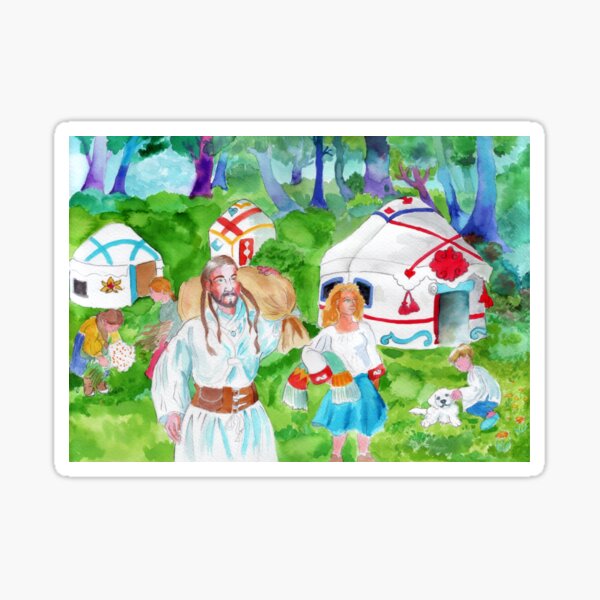 "People Living Happily in the Woods in Colorful Yurts" Sticker for Sale ...