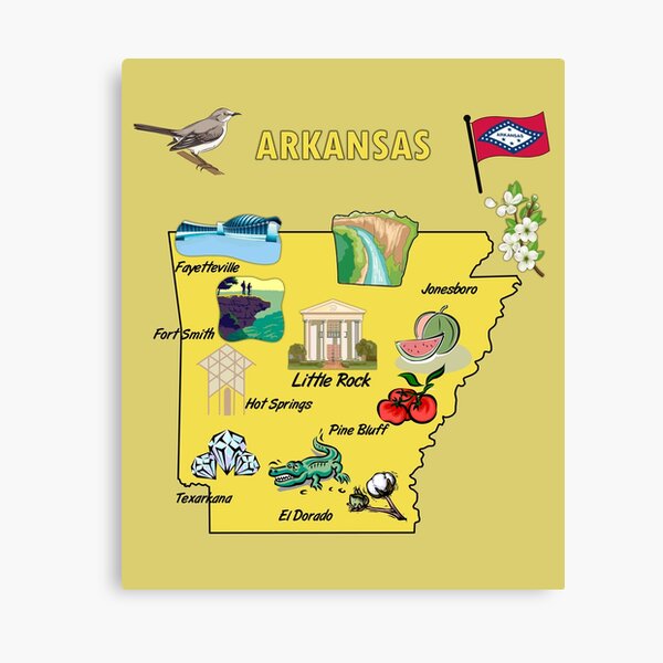 "Hand Drawn Illustration of Arkansas state Map with Tourist ...