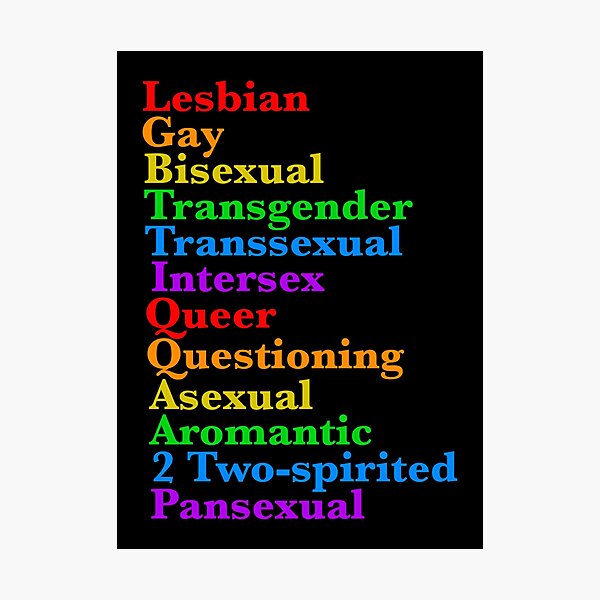 "LGBTTIQQAA2P Pride Diversity Rainbow LGBTQ Acronym" Photographic Print ...