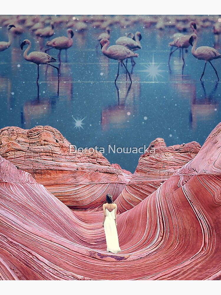 "Flamingo Sky // Pink and blue flamingo lovers surreal digital collage ...