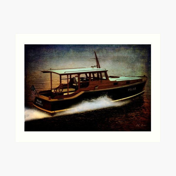 "Ernest Hemingway Pilar Boat with American Flag" Art Print for Sale by ...