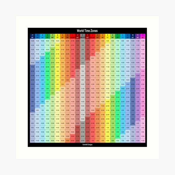 "(24 hour) World Time Zones Chart" Art Print for Sale by 13mtm80 ...