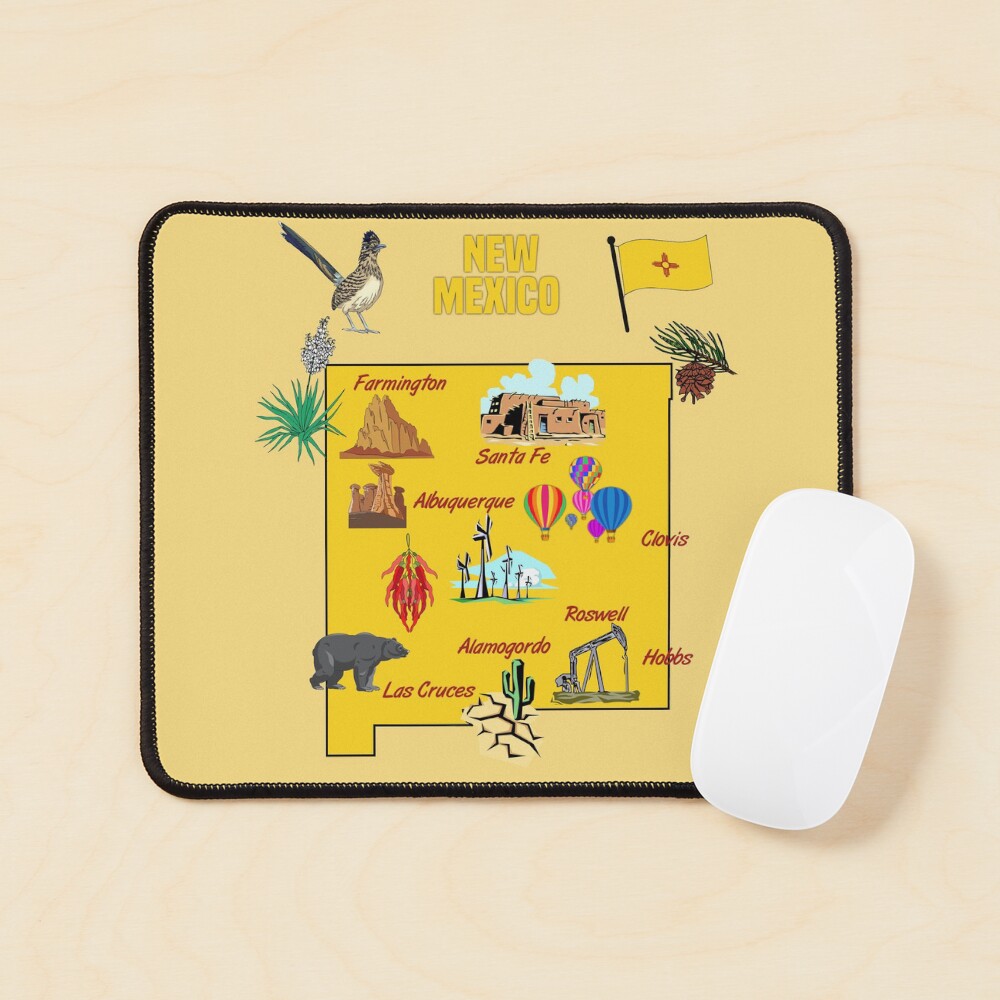 "Hand Drawn Illustration of New Mexico state Map with Tourist ...