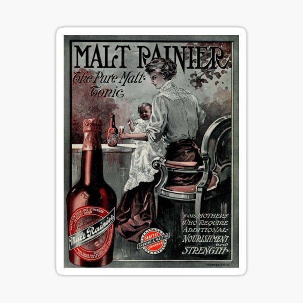 "Vintage Malt Rainier Ad" Sticker for Sale by SunnyStingray | Redbubble