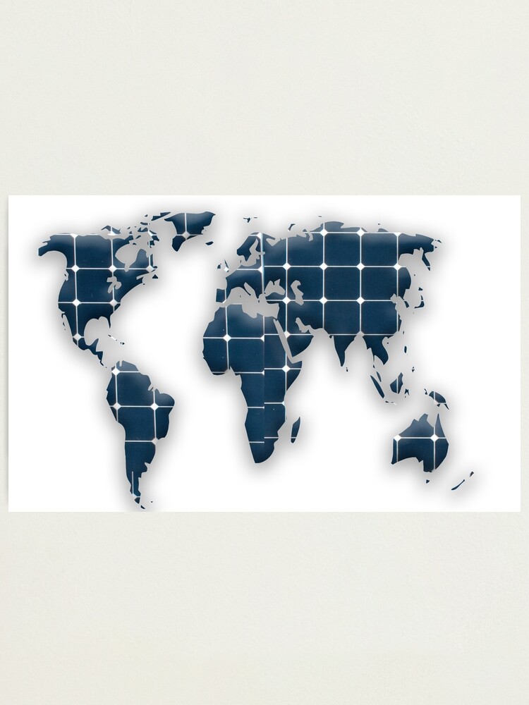 Lámina fotográfica «Mapa del mundo con paneles solares fotovoltaicos ...