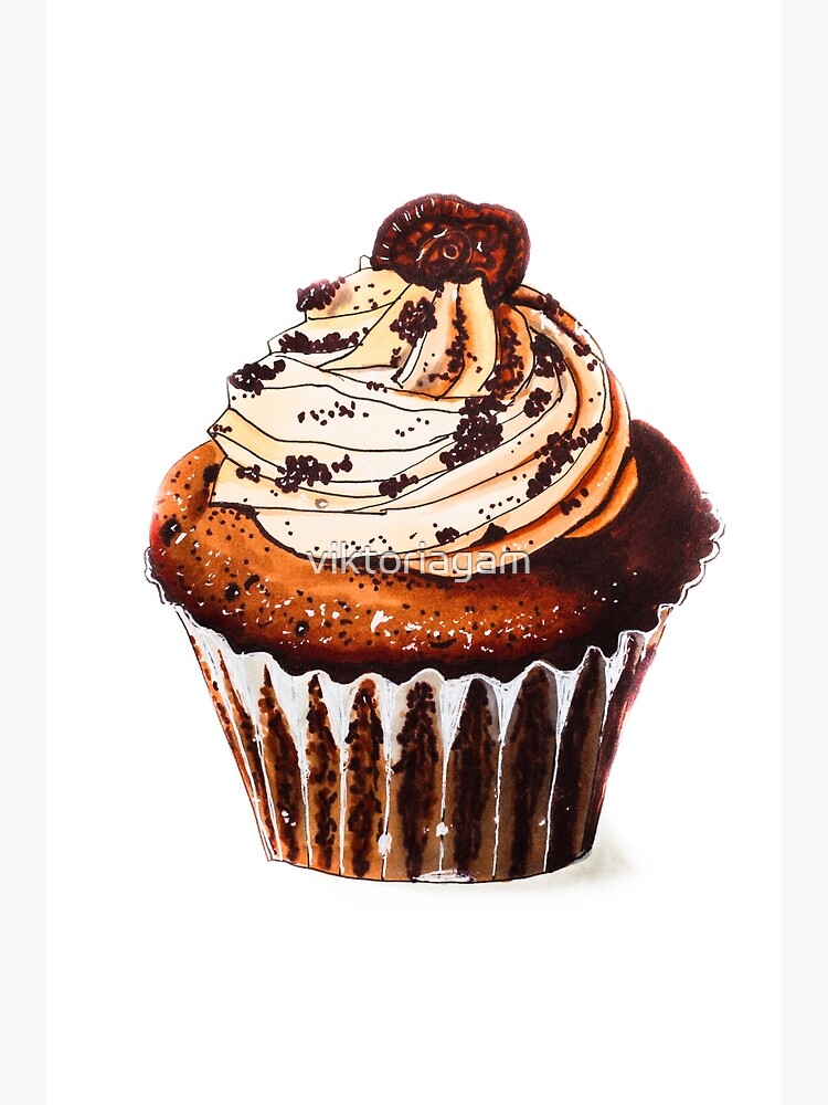"Watercolor painting - cupcakes with chocolate or coffee cream and ...