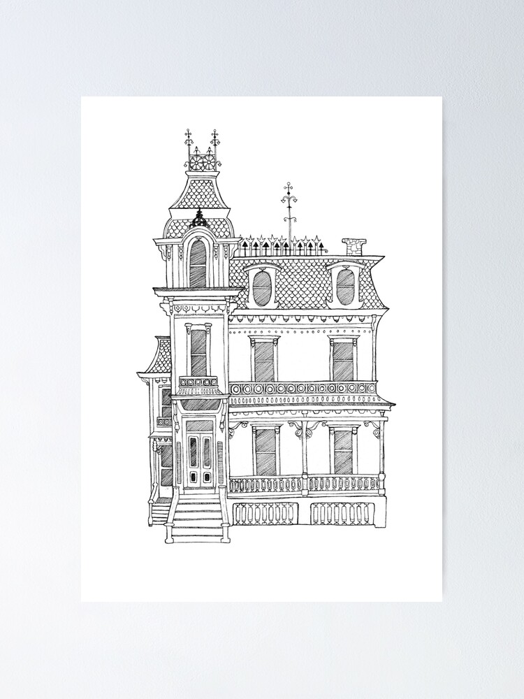 "Victorian house illustration // line drawing" Poster for Sale by ...