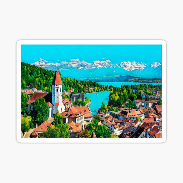 "Thun Switzerland" Sticker for Sale by Sofia-Draws | Redbubble