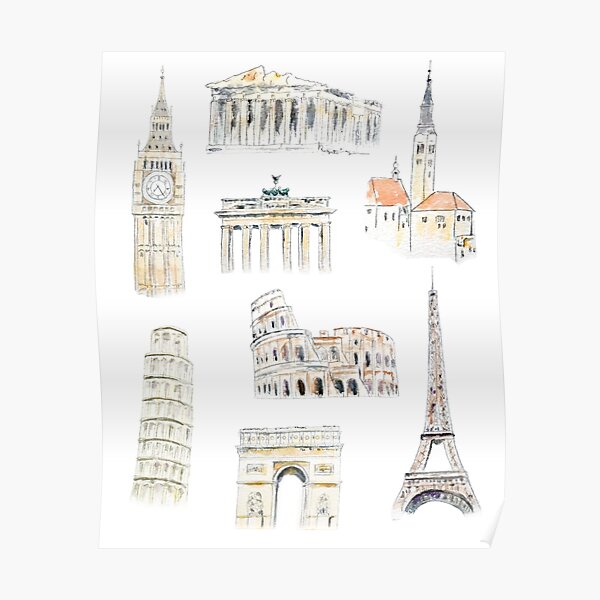 "Europe landmarks illustration " Poster for Sale by ColorandColor ...