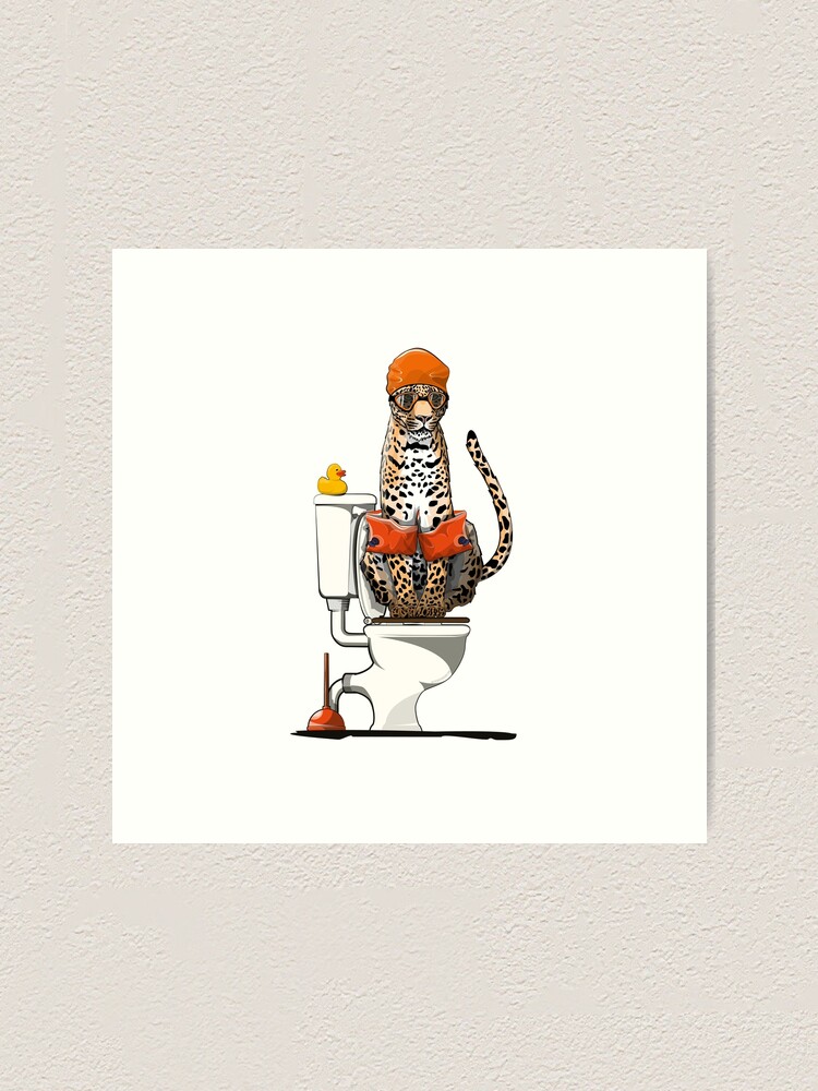 Bathroom Décor Bathroom Poster Leopard on the Toilet Funny Toilet ...
