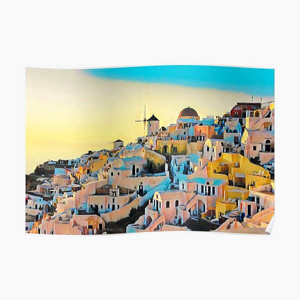 "Santorini View" Poster for Sale by Sofia-Draws | Redbubble
