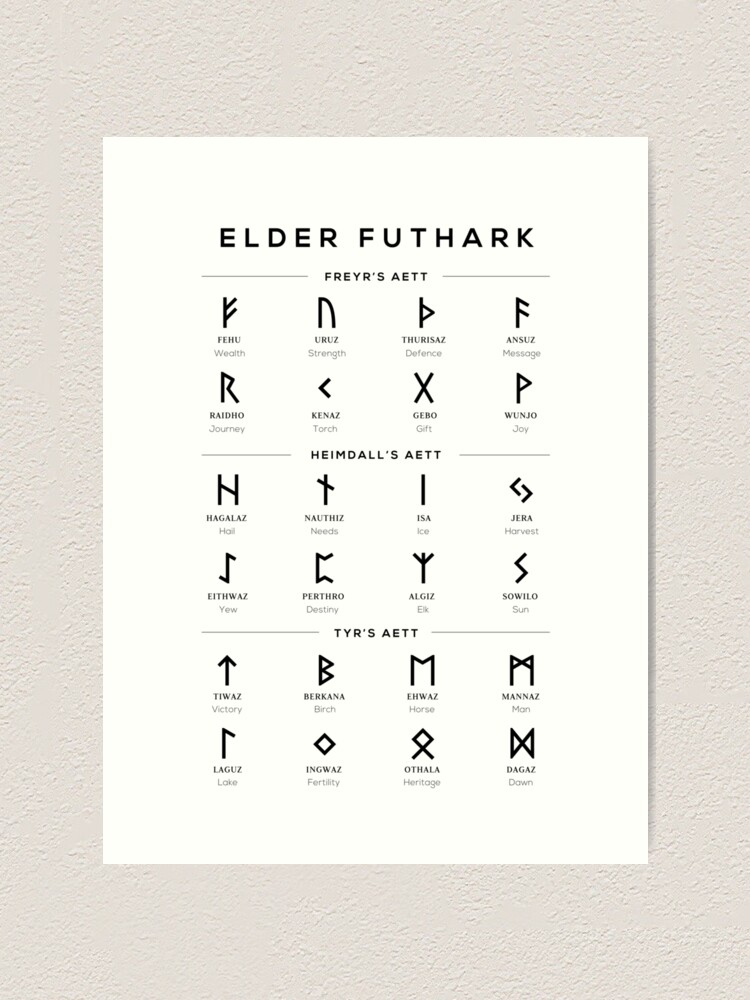 "Elder Futhark Runes Alphabet Chart - White" Art Print for Sale by ...