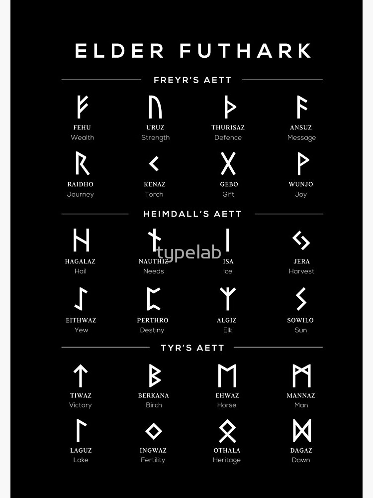 "Elder Futhark Runes Alphabet Chart - Black" Journal for Sale by ...