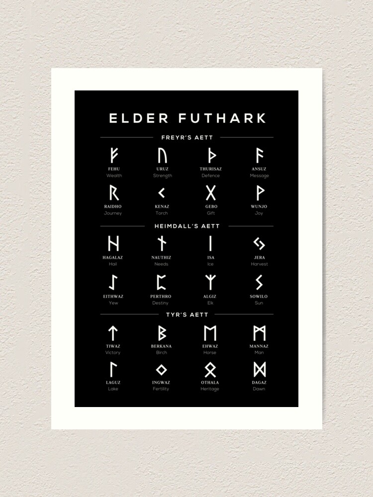 "Elder Futhark Runes Alphabet Chart - Black" Art Print for Sale by ...