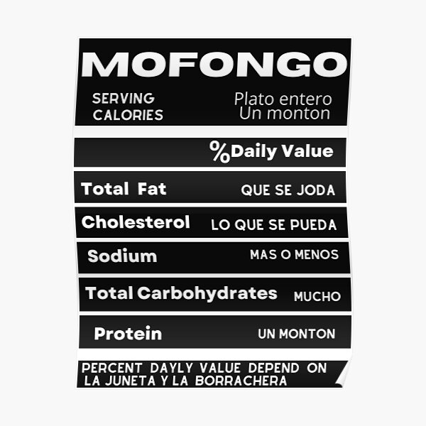 "Puerto rican Mofongo nutrition facts" Poster for Sale by erozzz ...