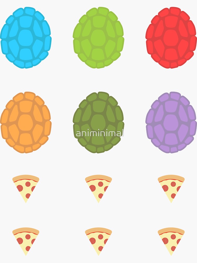 "TMNT colourful shells and pizza (white)" Sticker by animinimal | Redbubble