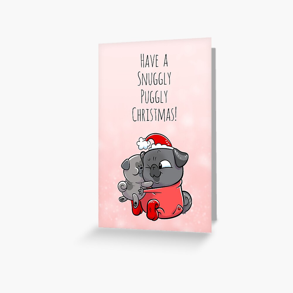 "Snuggly Puggly Christmas - black pug" Greeting Card for Sale by inkpug ...