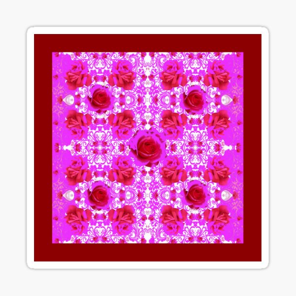 "PURPLE BORDER SPRING ABSTRACT PINK CERISE GARDEN ROSES PATTERN WHITE ...