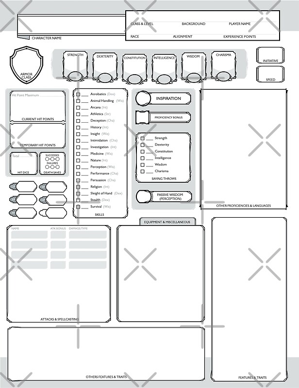"Fantasy Character Sheet" by fantasyswag | Redbubble