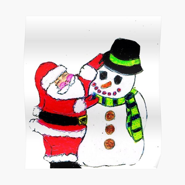 "SANTA AND THE SNOWMAN " Poster for Sale by JoAnnHayden | Redbubble