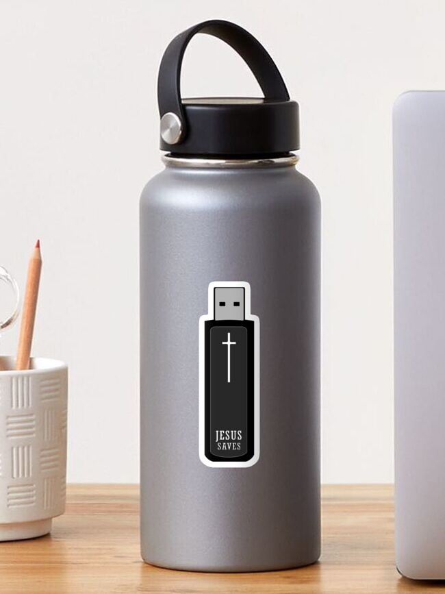 "JESUS SAVES - USB VERTICAL" Sticker for Sale by Calgacus | Redbubble