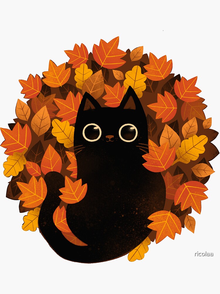"Cat and Autumn Leaves!" Sticker for Sale by ricolaa | Redbubble