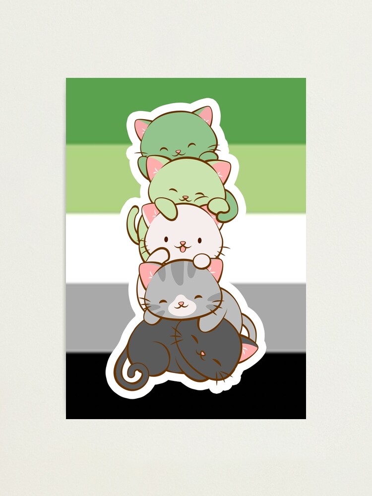 "LGBTQ Aromantic Pride Flag Cute Kawaii Cat Tower for Aro" Photographic Print for Sale by ...