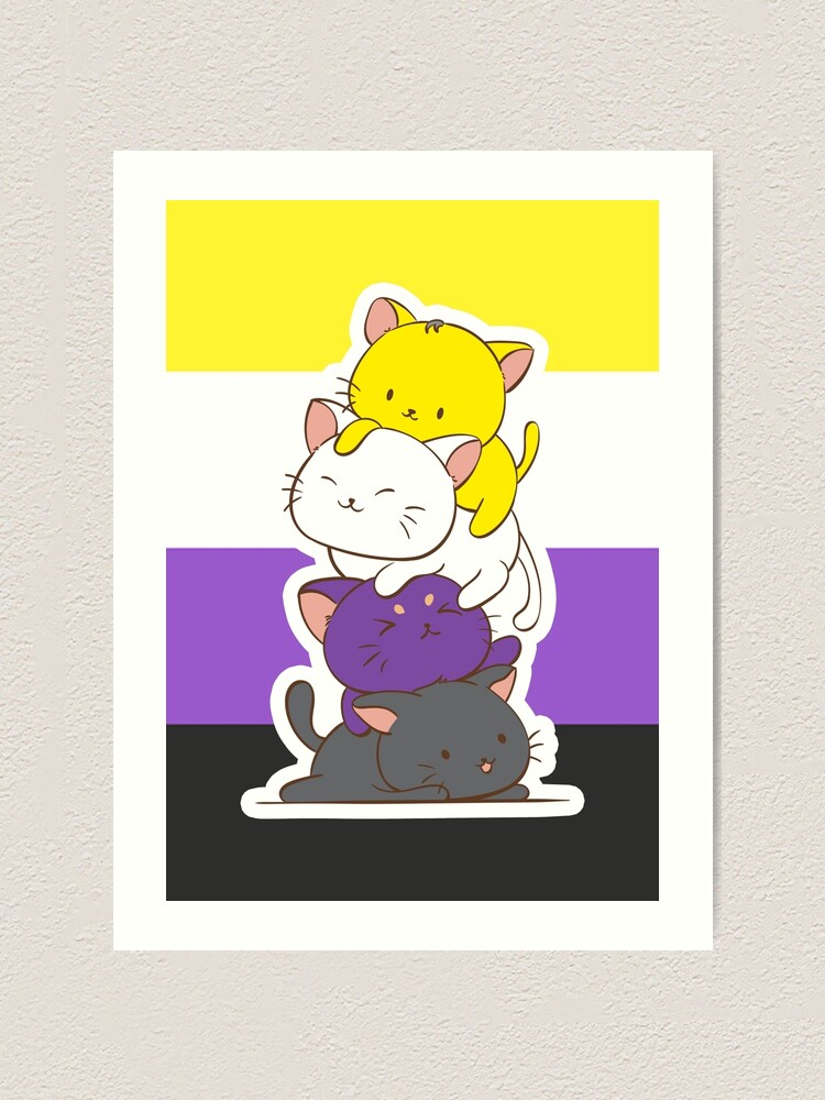 "Nonbinary Pride Flag Kawaii Cats Cute LGBTQ Non-binary Kitty for Enby ...