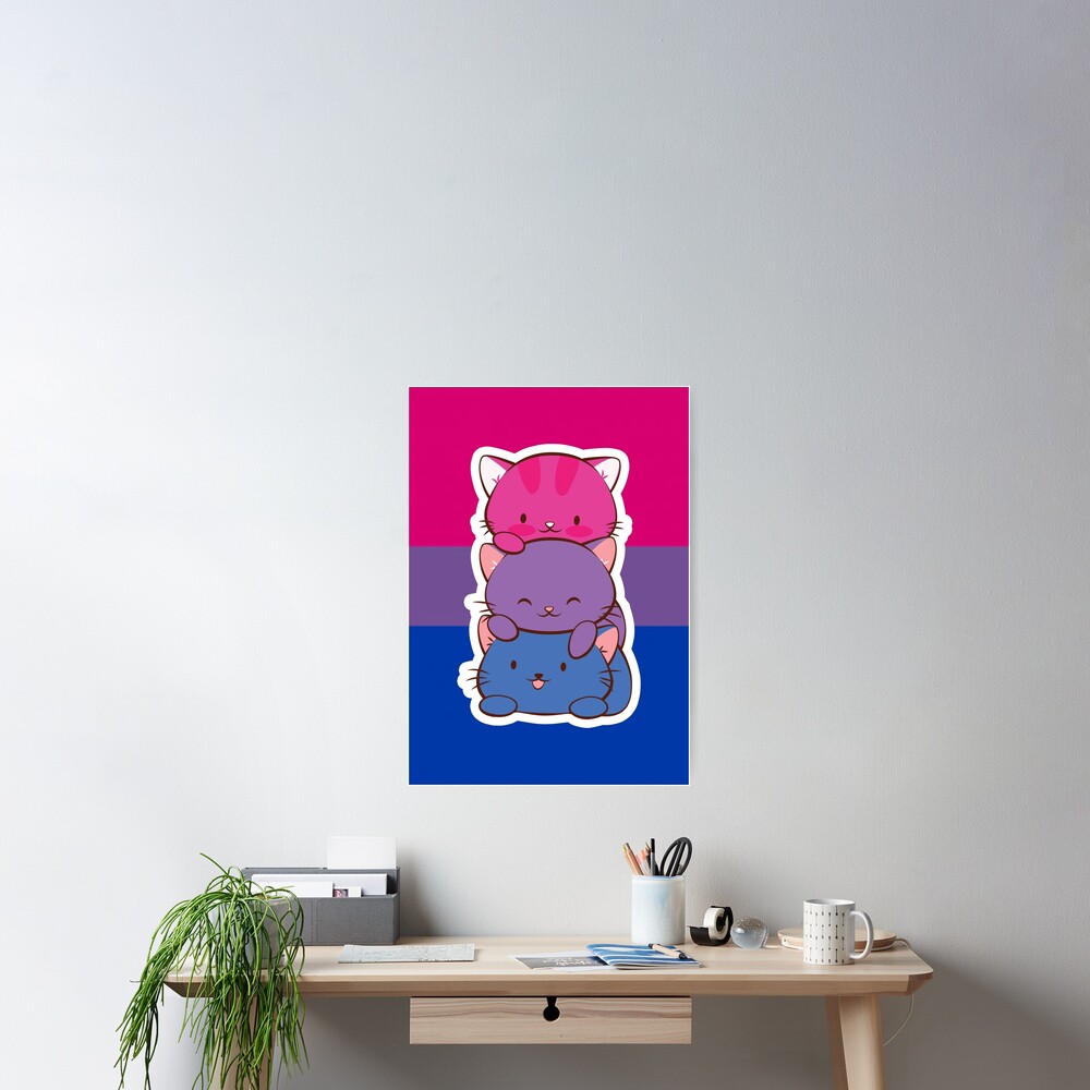 "Bisexual Flag LGBT Bi Pride Cute Kawaii Cats" Poster by IreneKohStudio ...
